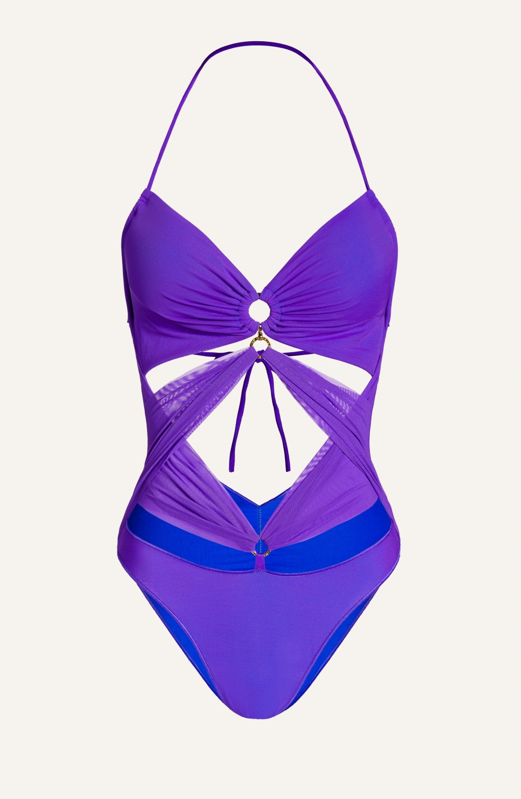 Crossed Tulle and Lycra Bicolor One Piece Swimsuit Size XS Color Violet