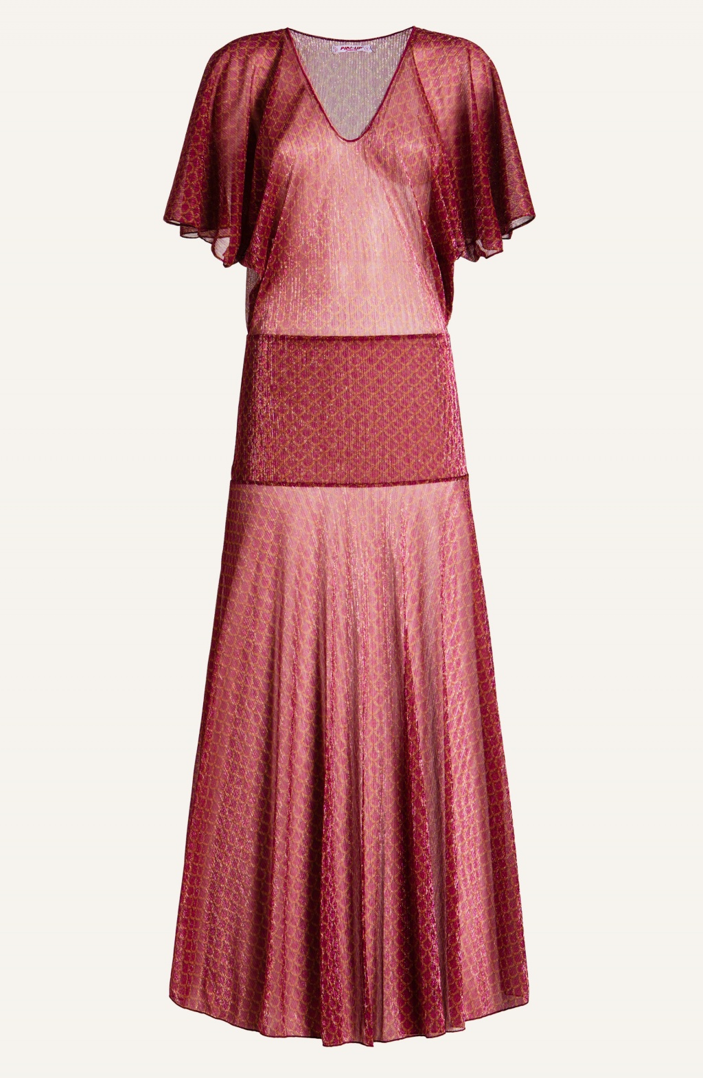 Long Crepon Lamé Scales Print Dress Size S Color Pink