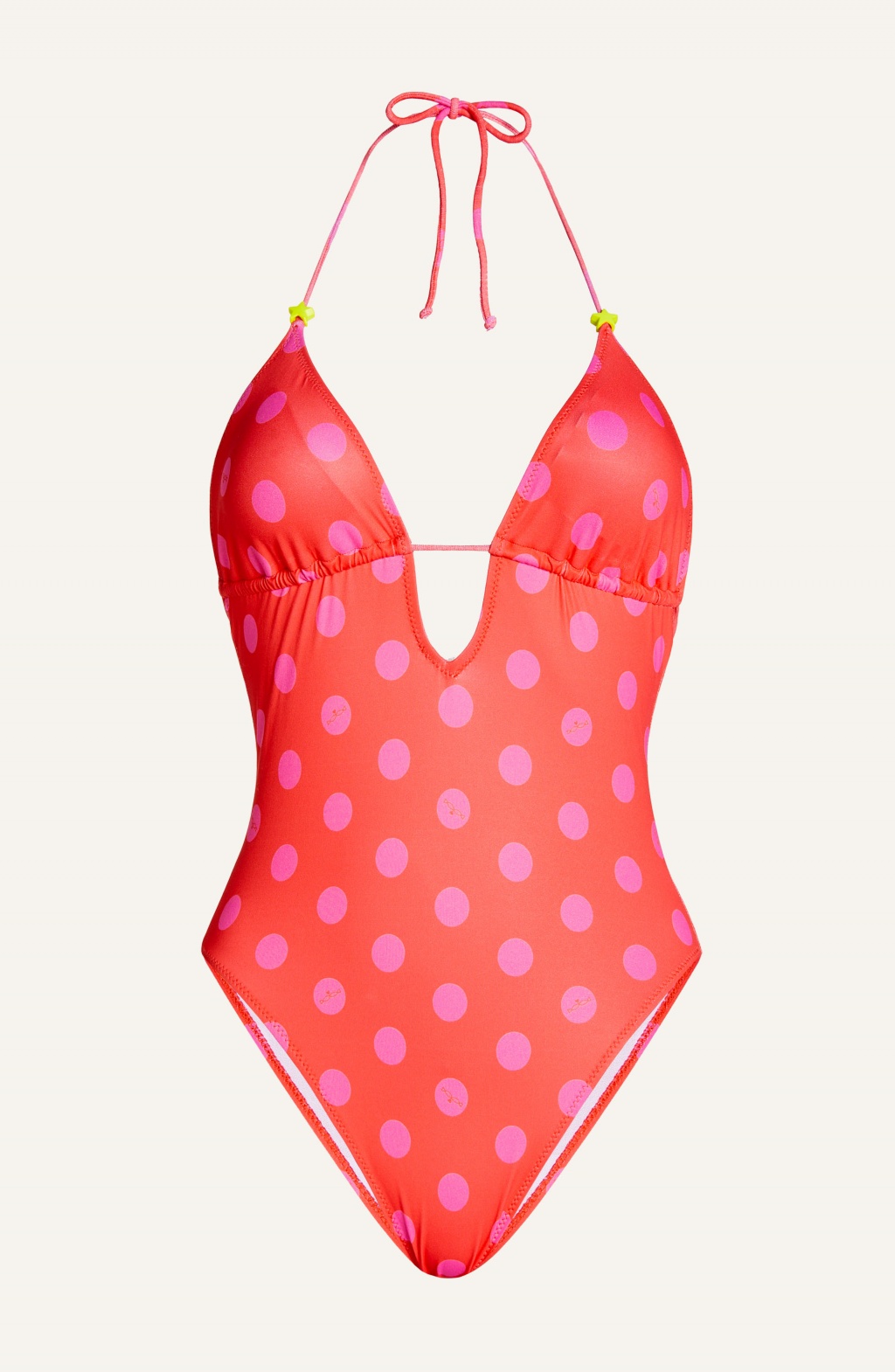One-piece padded swimming costume with polka dot print Size S Color Orange