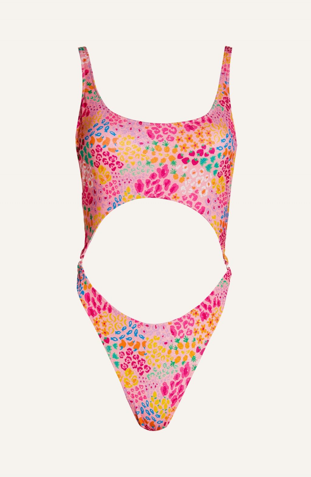 One-piece swimming costume Oblò Lurex Print Tutti Frutti Size S Color Pink
