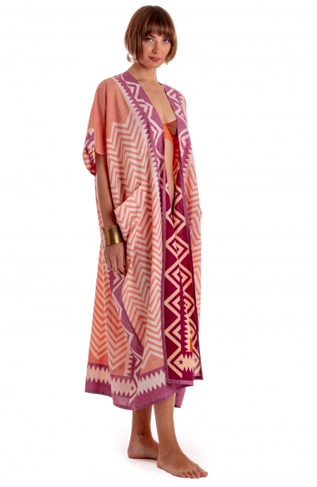 LONG KIMONO PRINT BEAUTIFUL TREE Color Orange Size XS/S